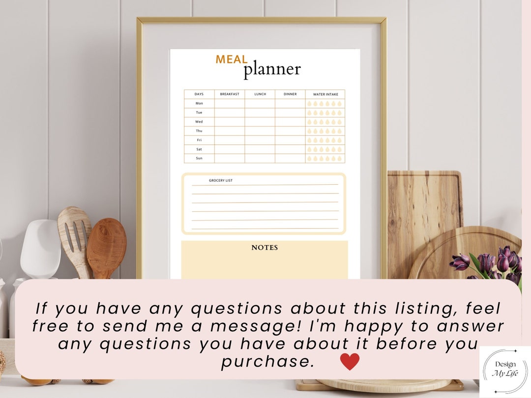 Printable Weekly Meal Planner Landscape, Food Diary, Meal Tracker, Food ...