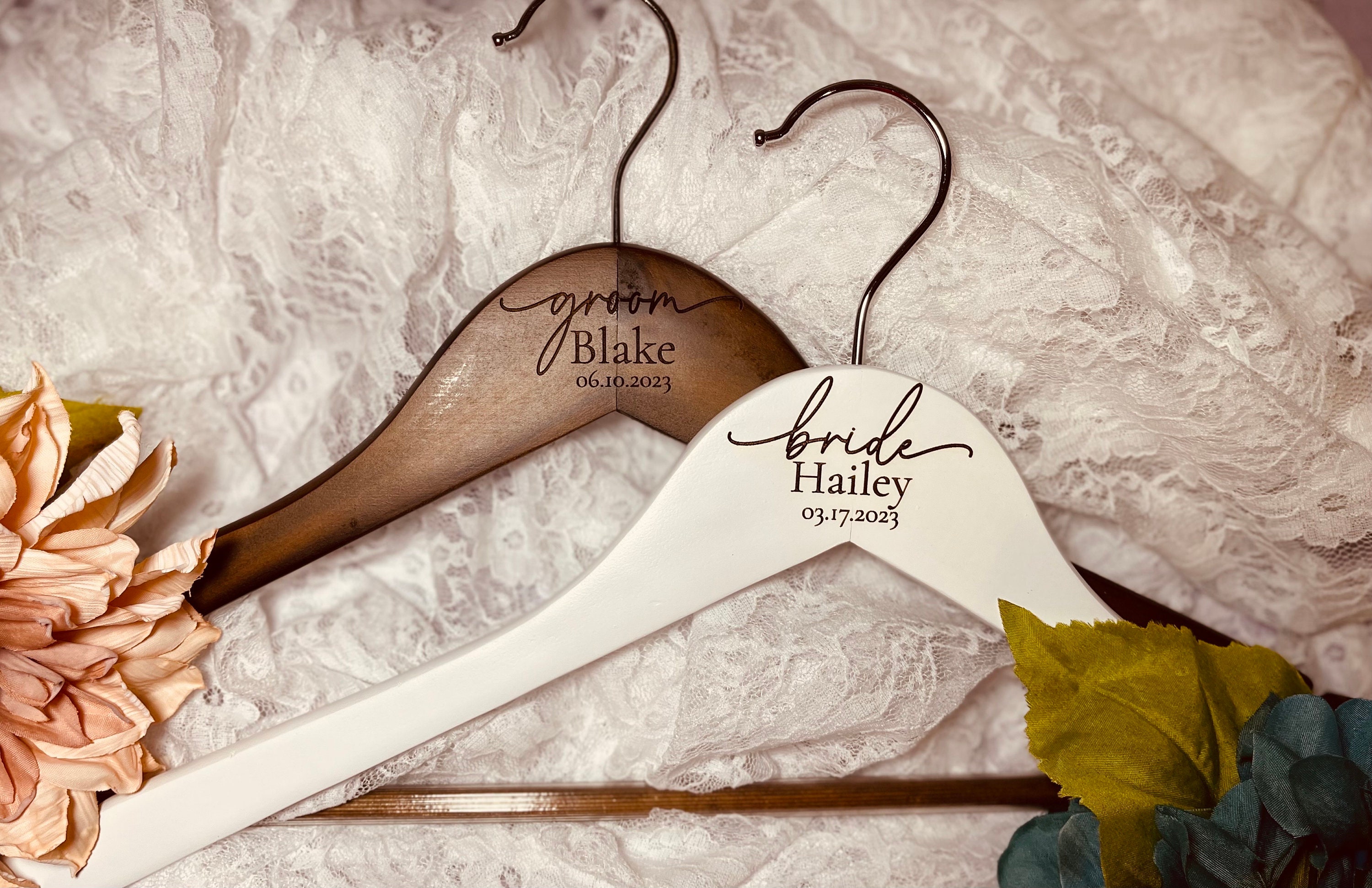 Groom & Bride Hanger Personalized Engraved Groom and Bride Hangers ...