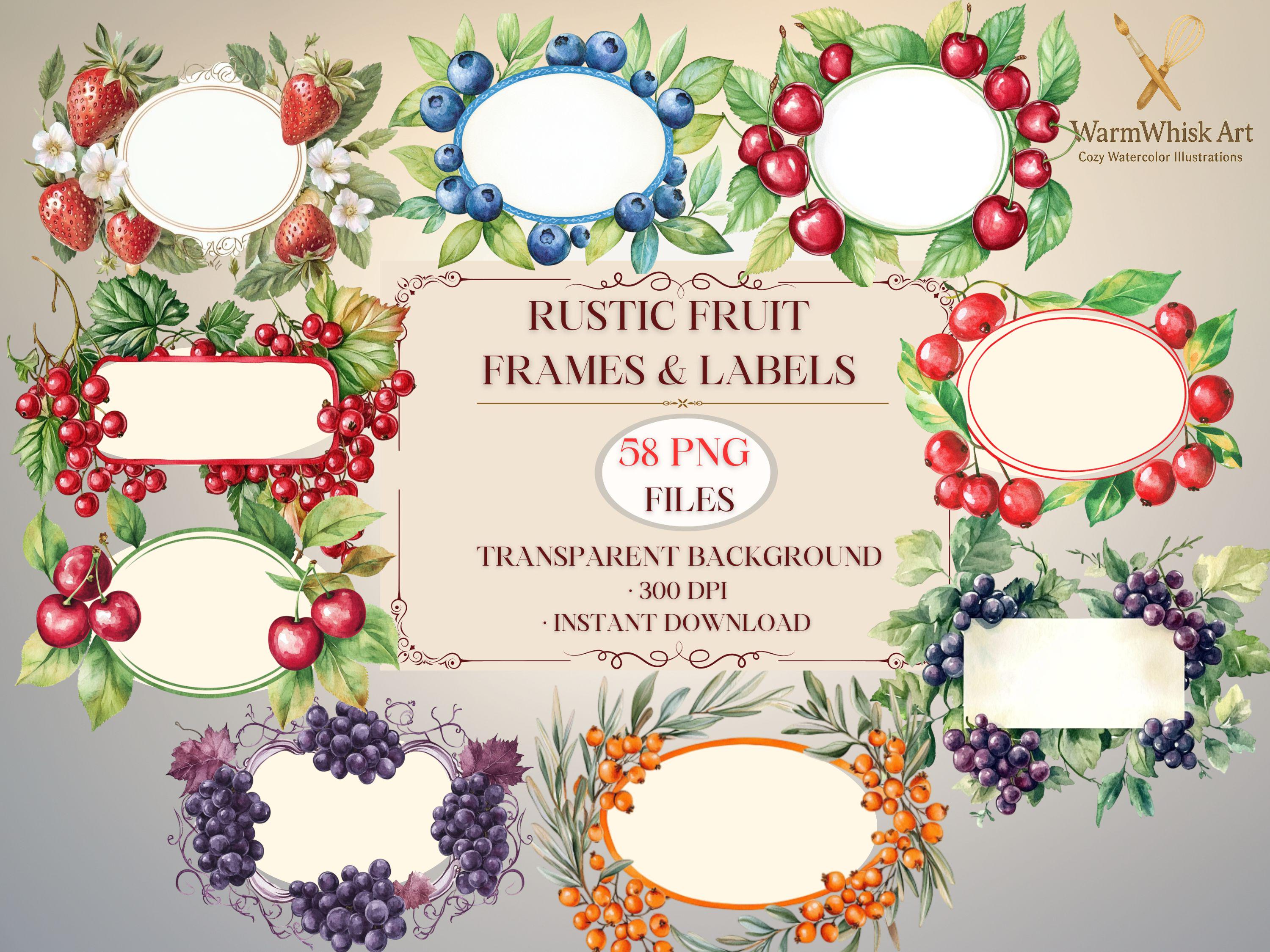 Rustic Fruit Frames & Labels PNG Clipart, Watercolor Berries Wreaths ...