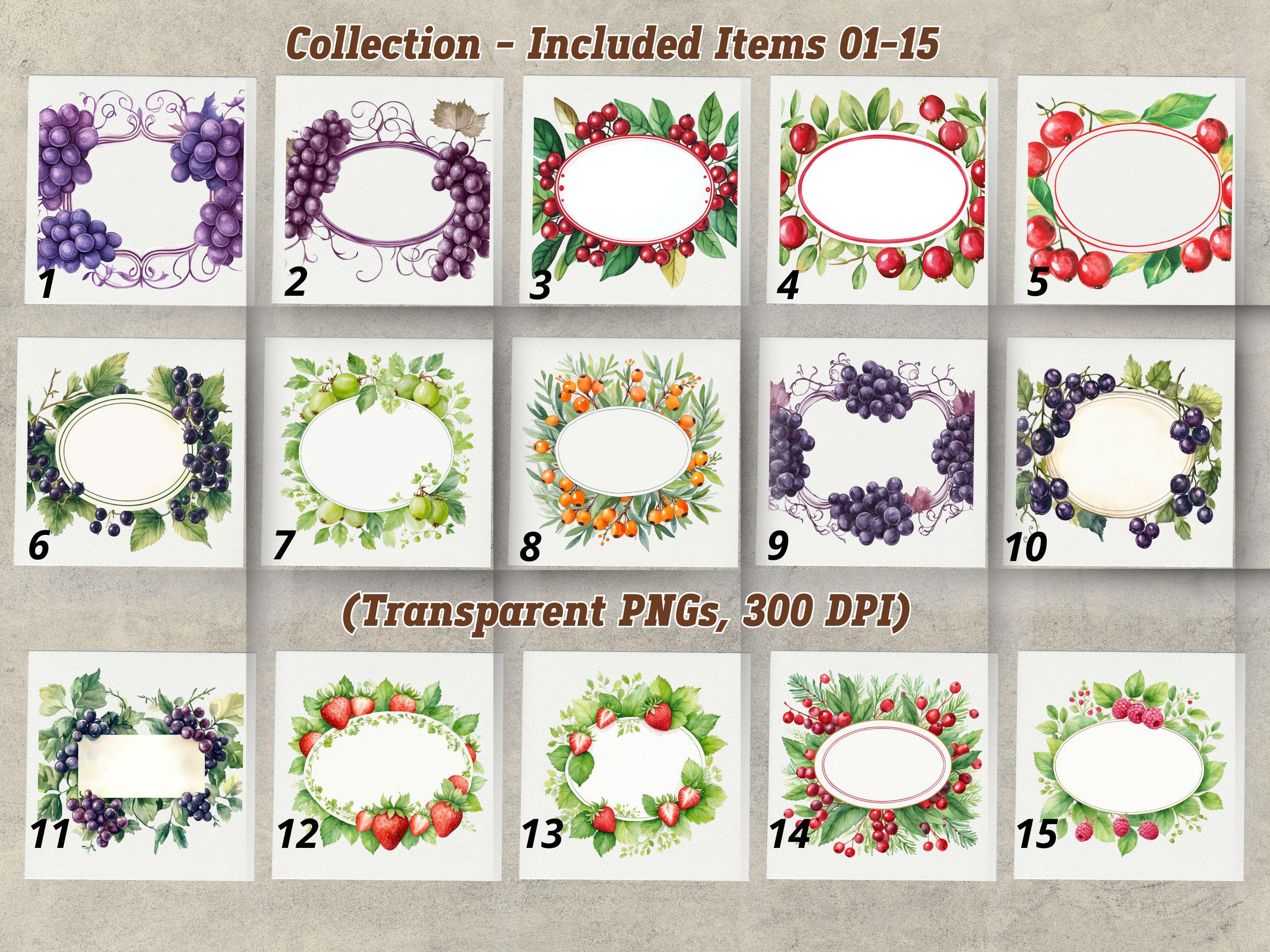 Rustic Fruit Frames & Labels PNG Clipart, Watercolor Berries Wreaths ...