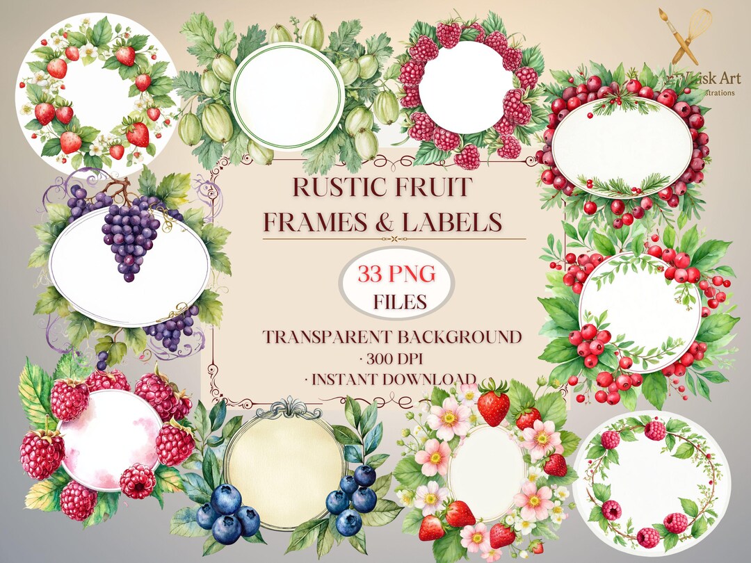 Rustic Fruit Frames & Labels PNG Clipart Set – 33 High Resolution ...