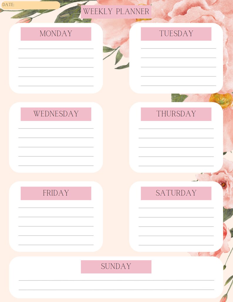 Diary, Pink, Period Tracker, Tracking, Weekly Planner, Planner, Monday ...