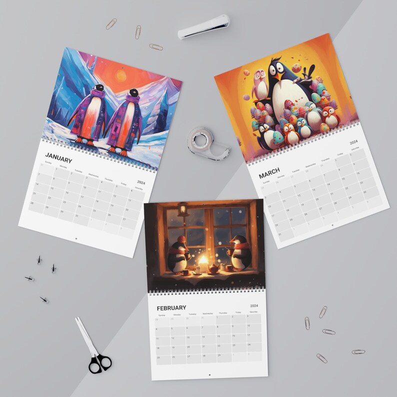 Cartoon Penguin Calendar 2024 - Etsy
