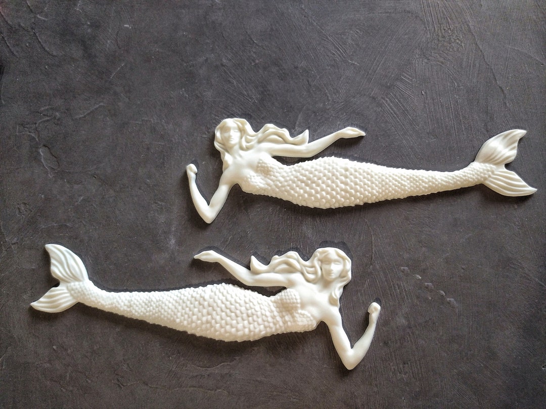 Mermaids Pair Resin Onlays 9.42.9 Inch , Resin Mermaids, Furniture ...
