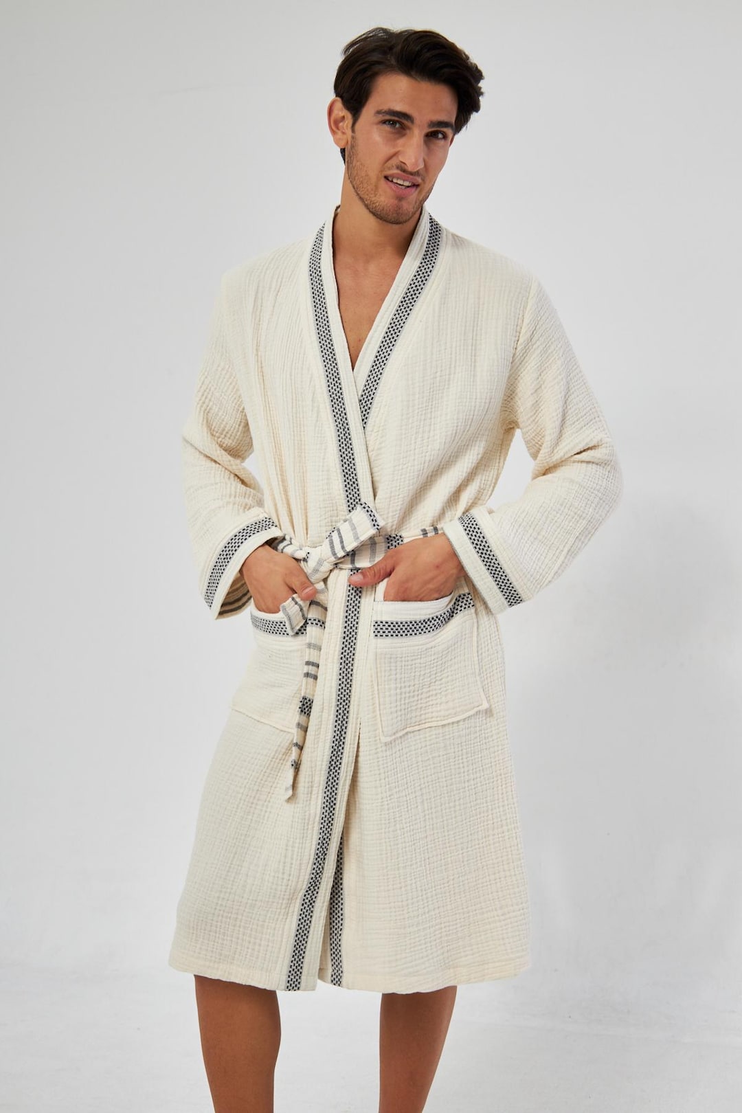 Muslin Kimono Robe 4 Layers of Comfort Luxury Cotton Bathrobe Natural ...