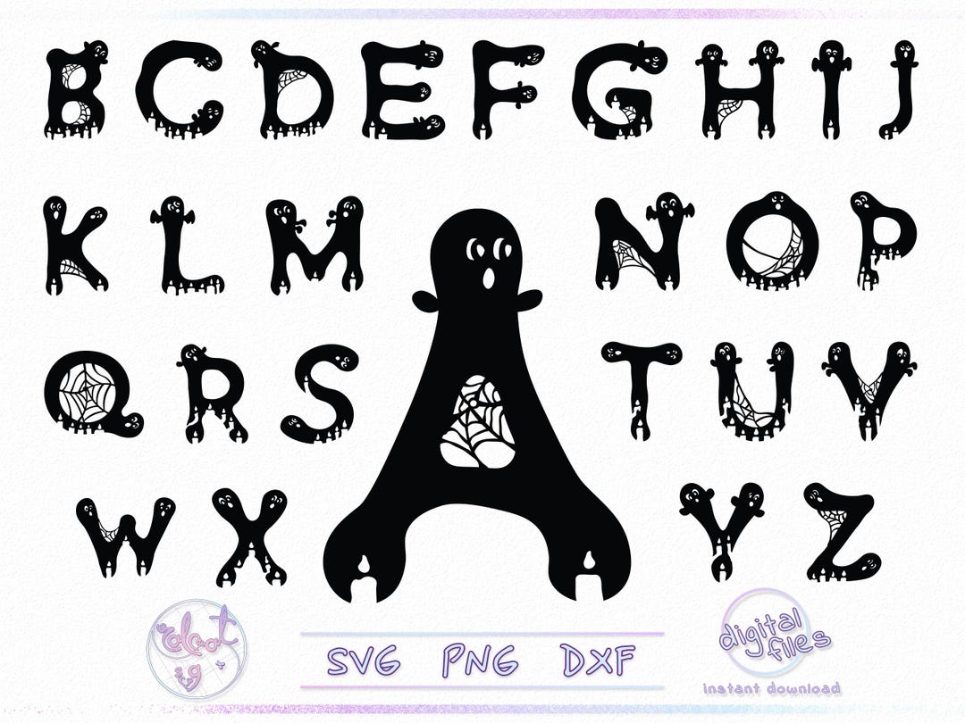 Halloween Ghost Letters Svg, Doodle Alphabet Png, Cut Files for Cricut ...