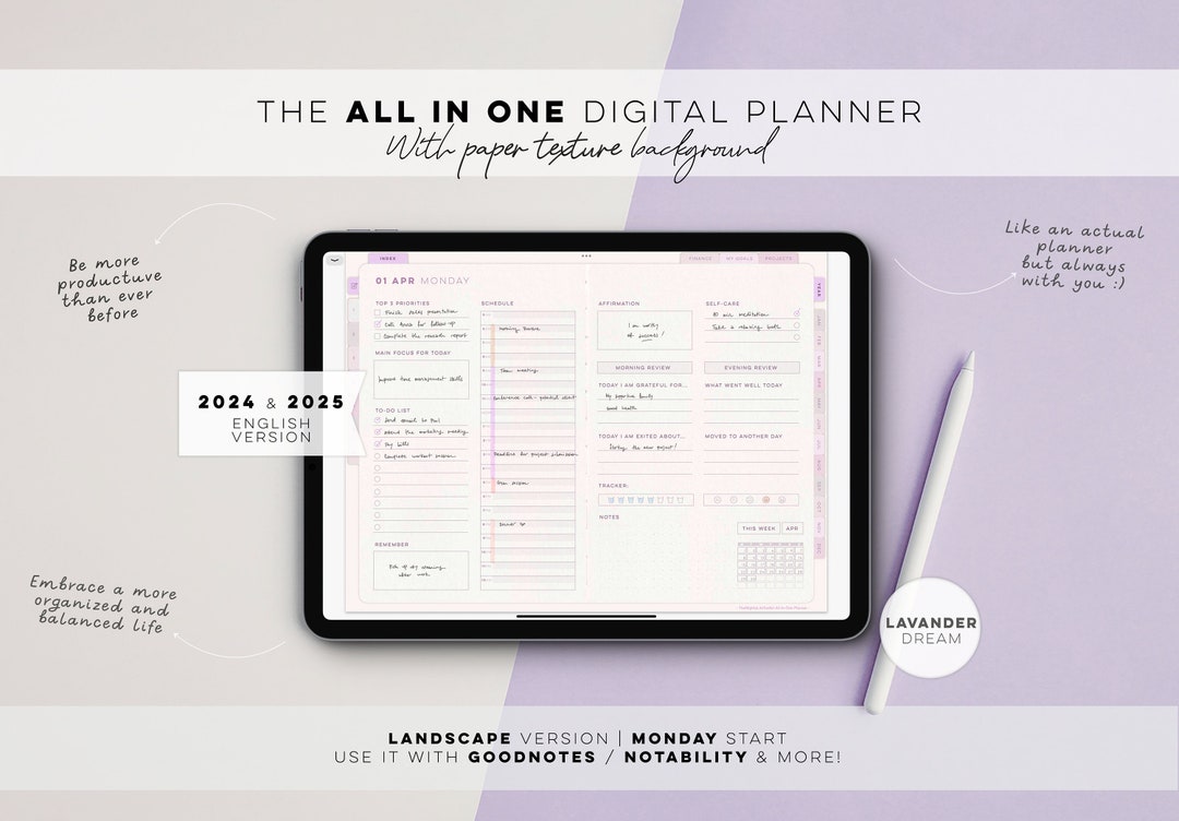Digital Planner 2024 & 2025 Paper Texture Background English Version ...