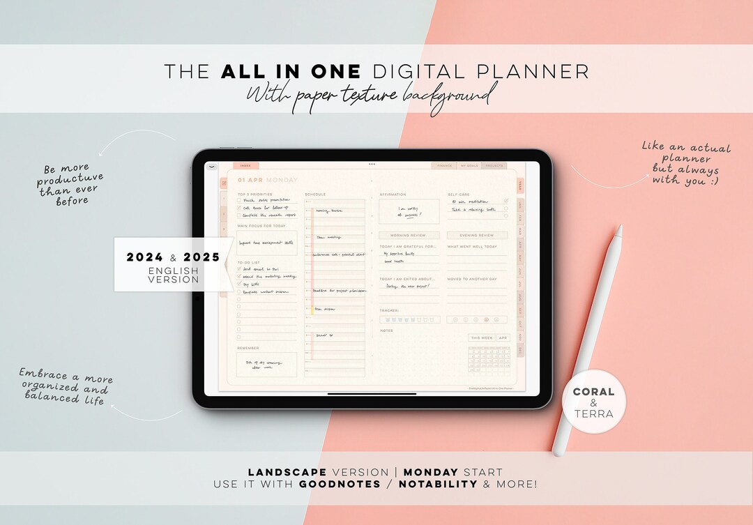 Digital Planner 2024 & 2025 Paper Texture Background English Version ...