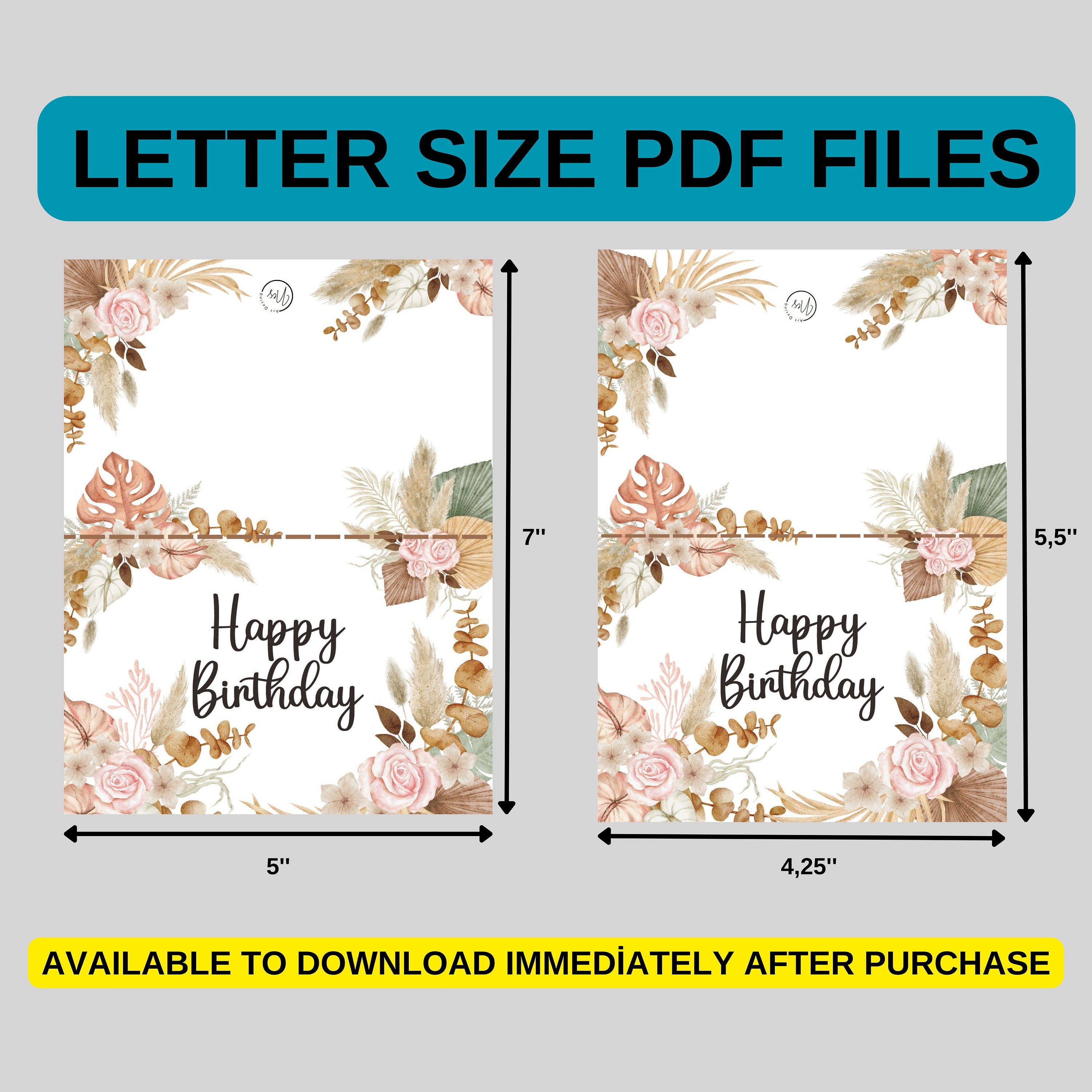 Birthday Printable Card / Instant Download PDF / Happy Birthday Card ...