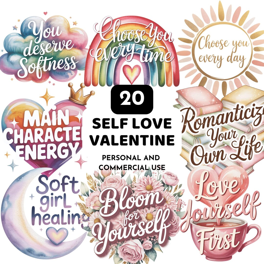 Self Love Affirmations Clipart, Healing Quotes, Soft Girl Positivity ...