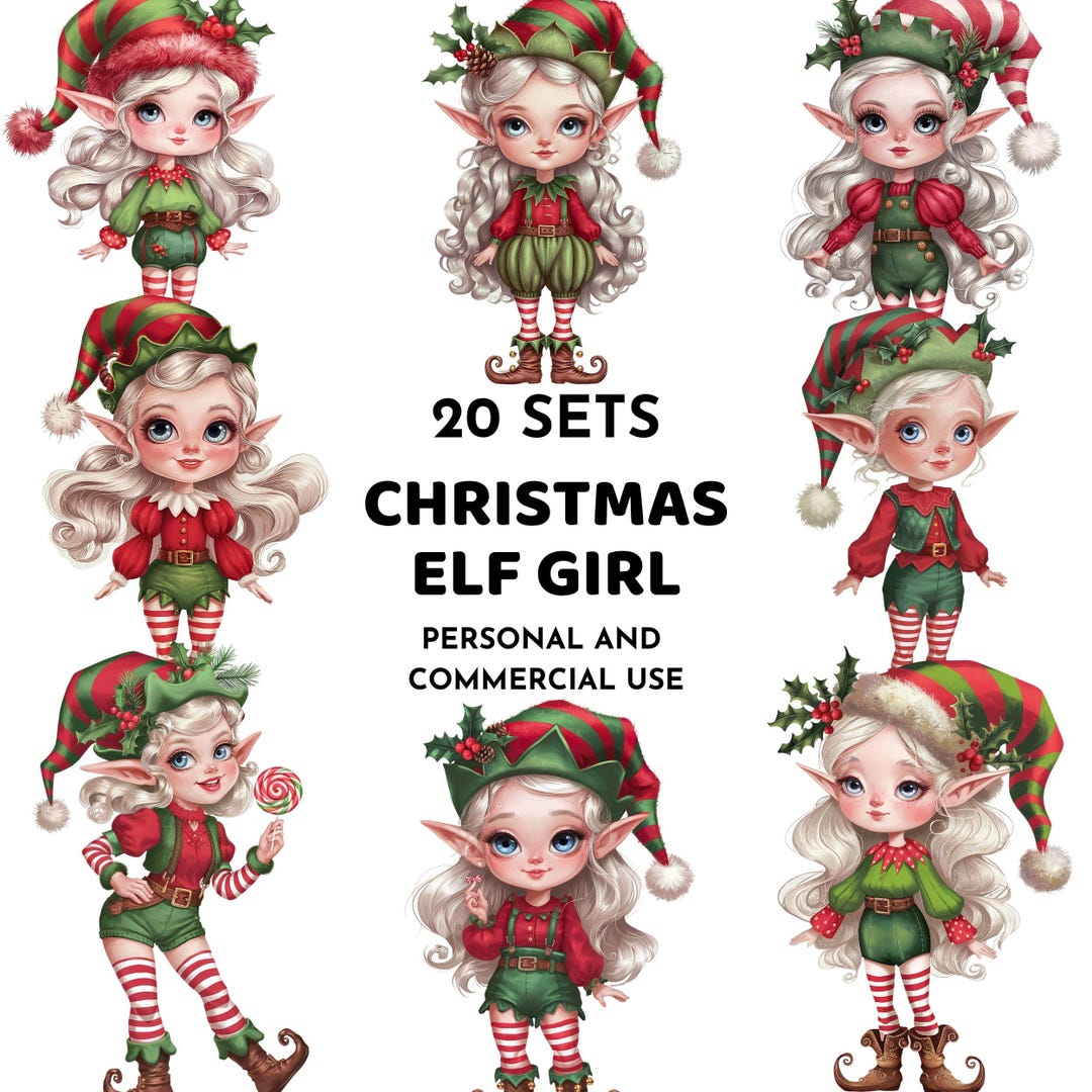 Christmas Elf Girl Bundle, Holiday Elf Clipart, Santa Helper Clipart ...