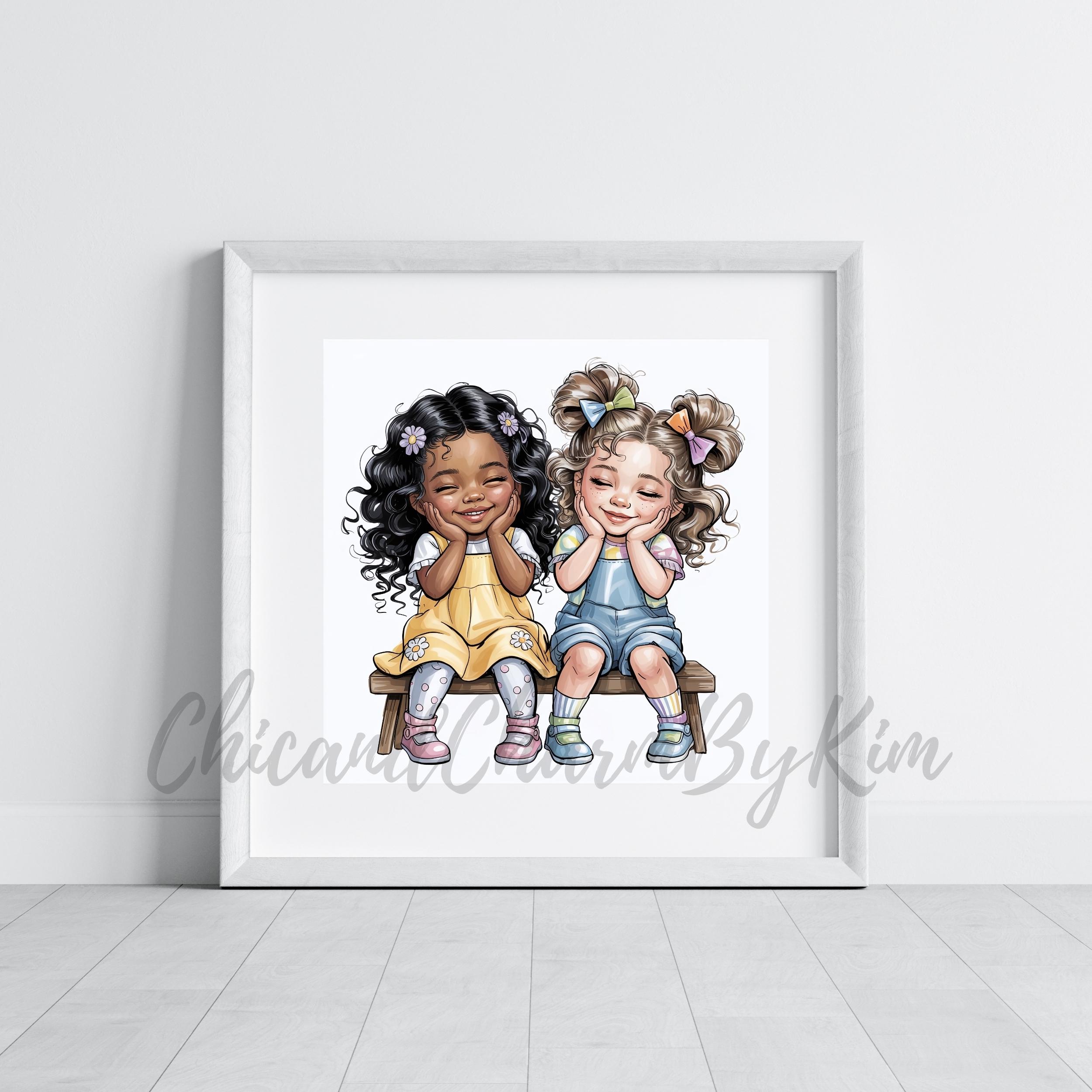 15 JPG Besties Clipart, Friendship Art Print, Adorable Little Girls ...