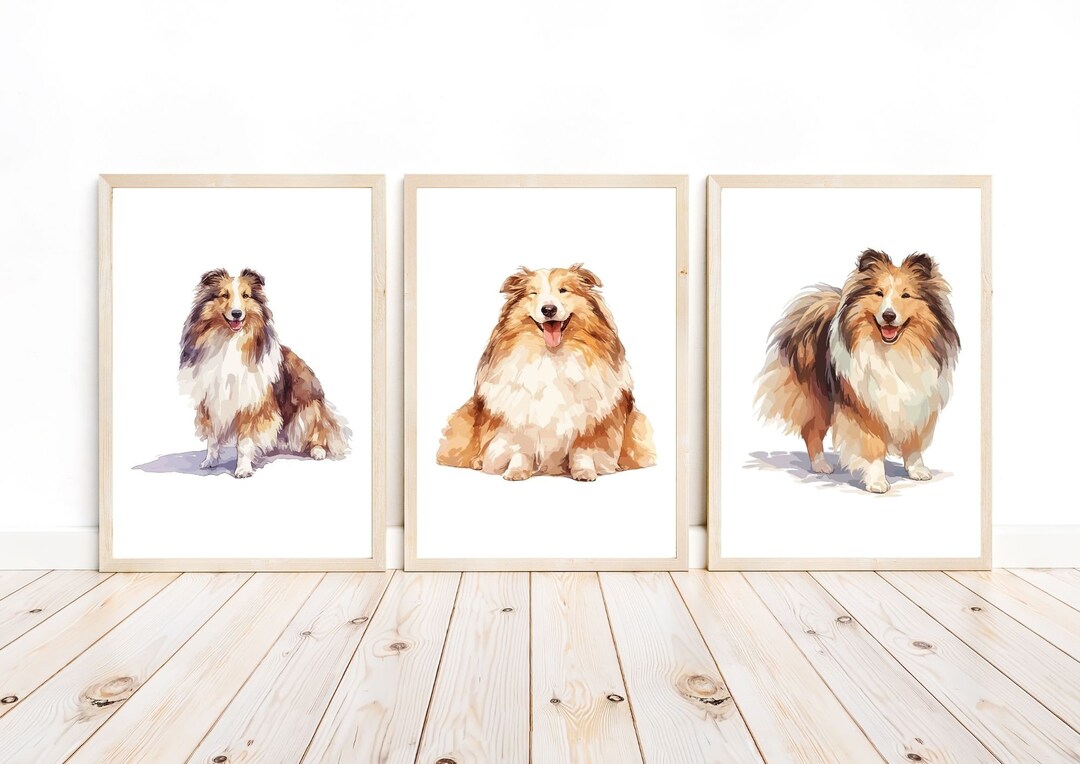 Shetland Sheepdog Wall Art, Shetland Sheepdog Decor, Watercolor Sheltie ...