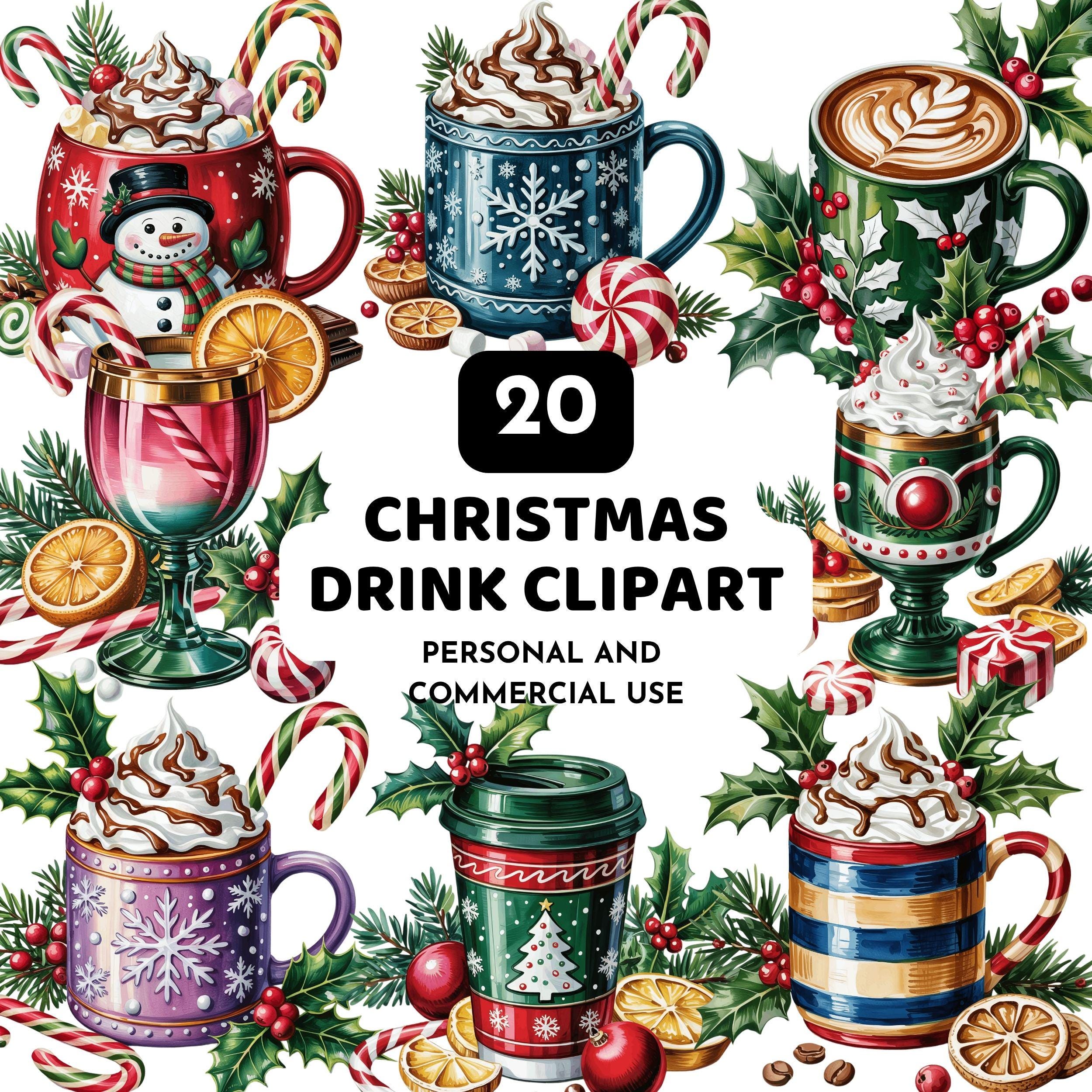 Christmas Drink Clipart Bundle, Hot Cocoa, Coffee, Tea & Holiday Mug ...