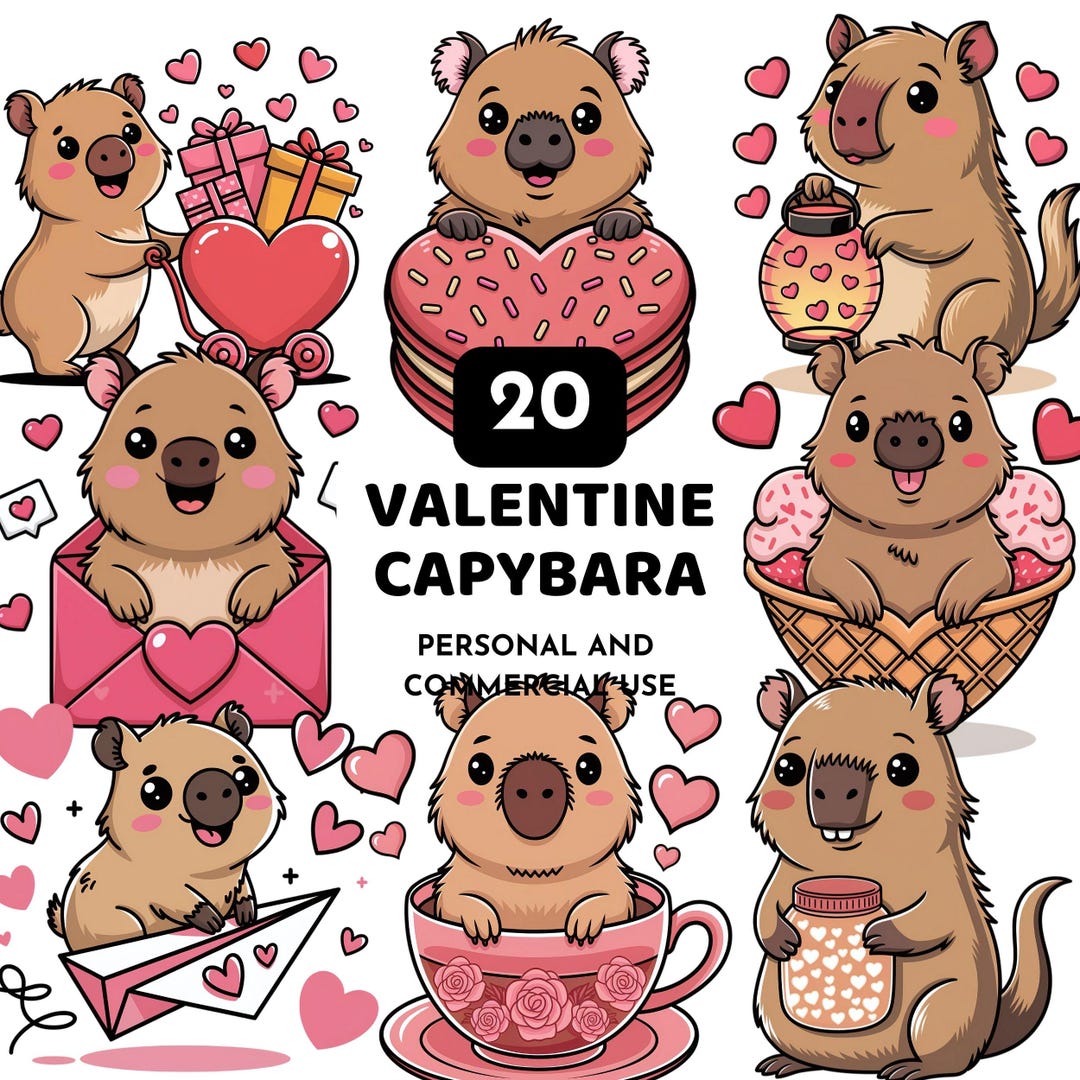 Valentine Capybara Clipart, Capybara Heart Club, Kawaii Capybara Love ...