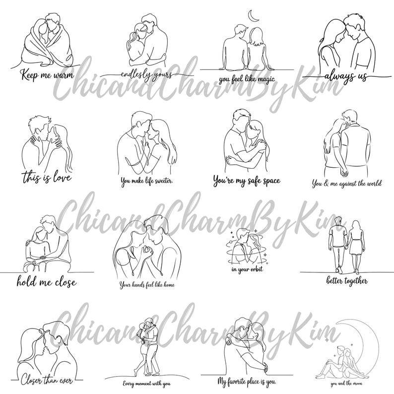 Minimalist Couple Line Art Clipart, Romantic One Line Couples, Love ...