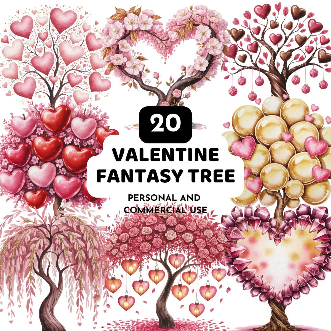 Valentine Love Tree Clipart, Romantic Floral Trees, Pink Rose Trees ...