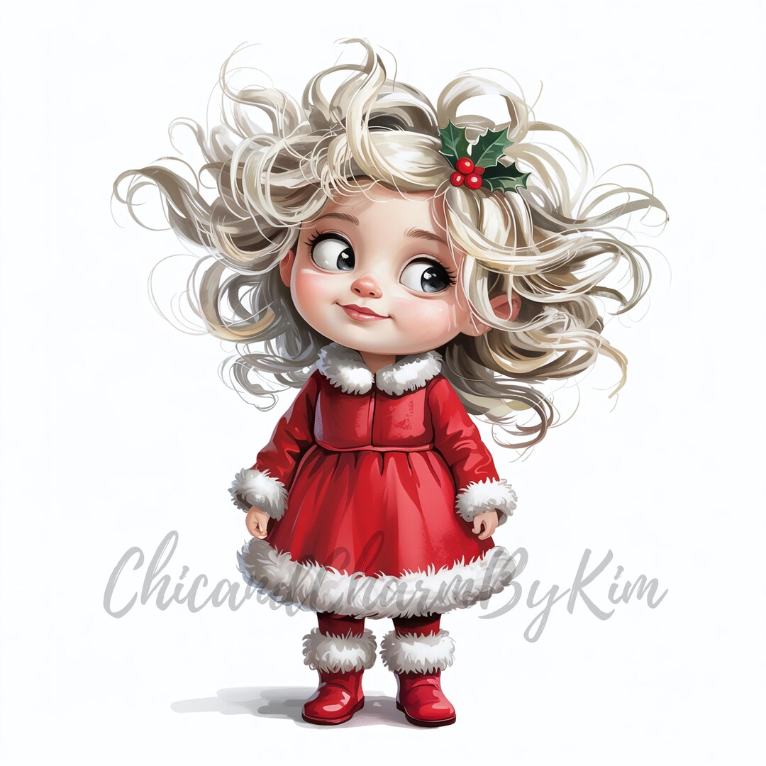 20 Christmas Girl Clipart, Red Dress Santa Girl Art, Christmas Doll JPG ...