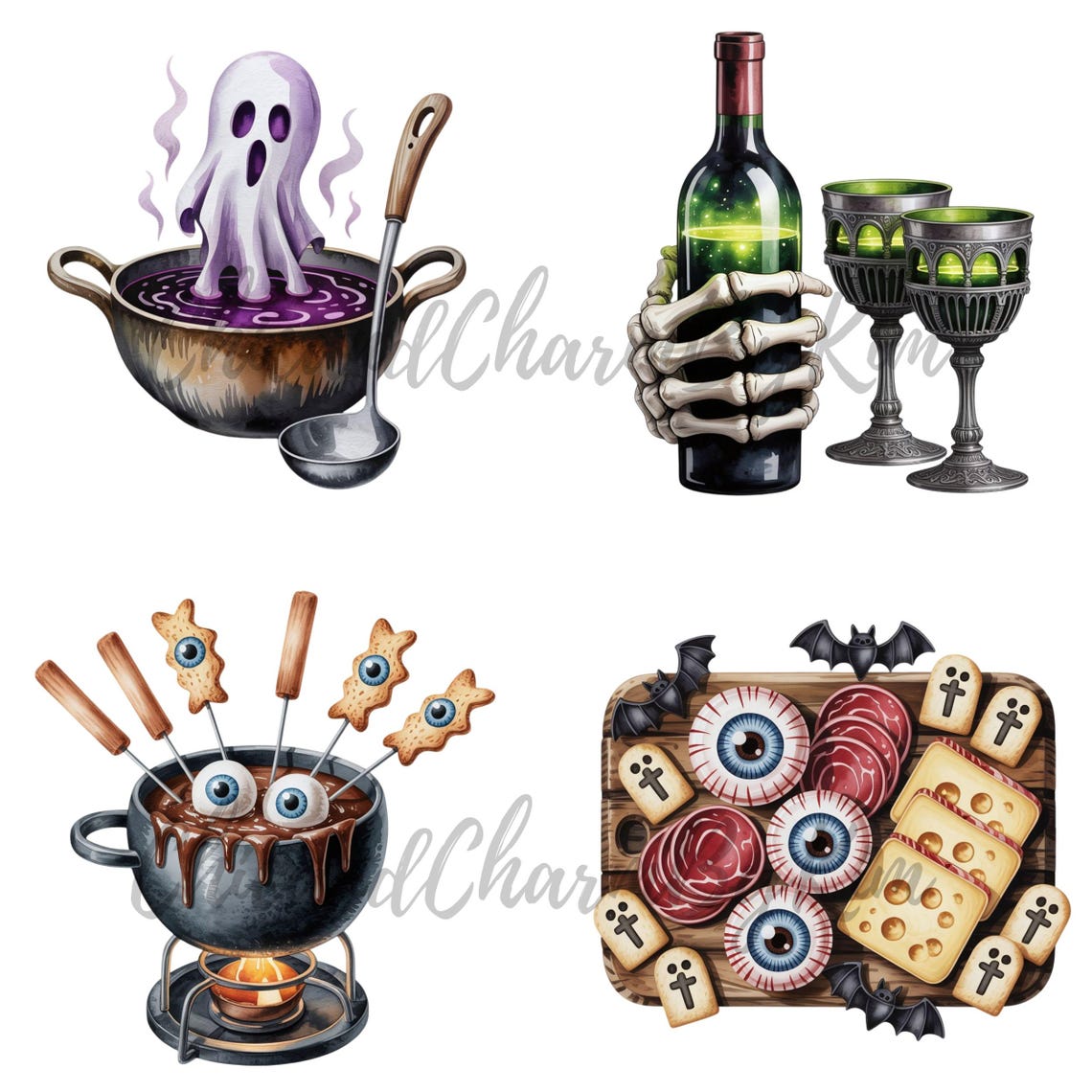 Halloween Potluck Clipart, Spooky Food & Drink PNG, Creepy Cute Party ...