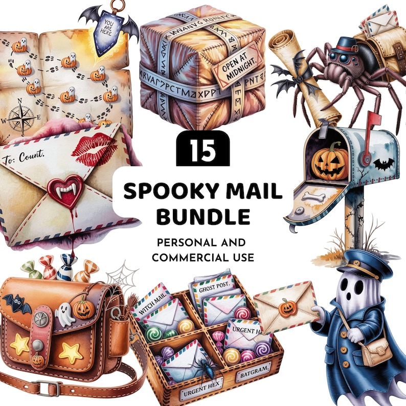 Spooky Mail Halloween Clipart Bundle, Ghost Post Envelope PNG, Witchy ...