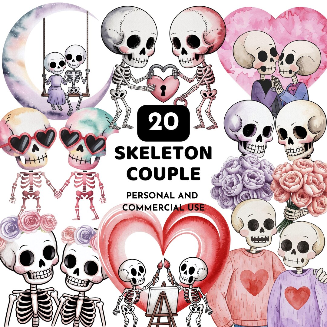 Valentine Skeleton Couple Clipart, Gothic Valentine Sublimation ...