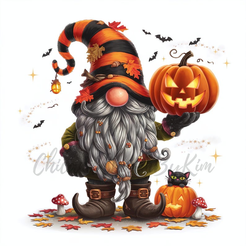 Halloween Gnome Clipart, Pumpkin Decor, Spooky Graphics (JPG, 300 DPI ...