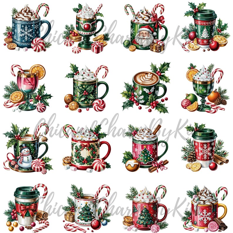 Christmas Drink Clipart Bundle, Hot Cocoa, Coffee, Tea & Holiday Mug ...