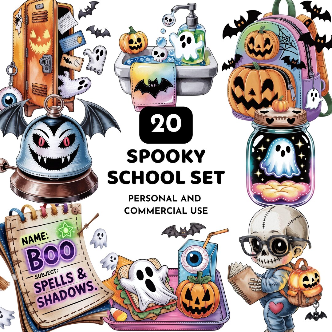 Spooky School Clipart, Halloween School PNG, Cute Ghost Classroom ...