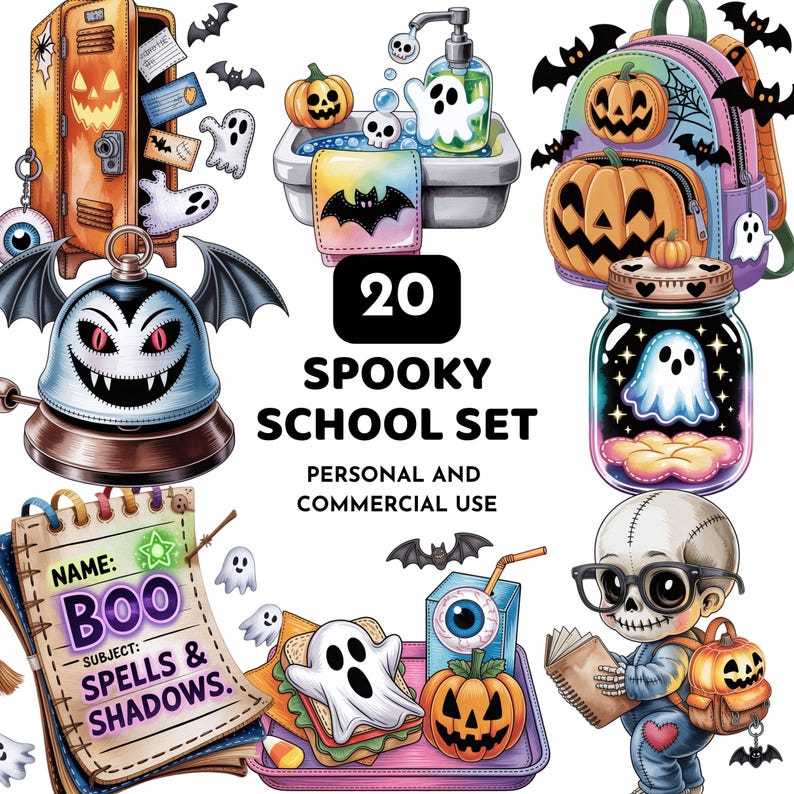 Spooky School Clipart, Halloween School PNG, Cute Ghost Classroom ...