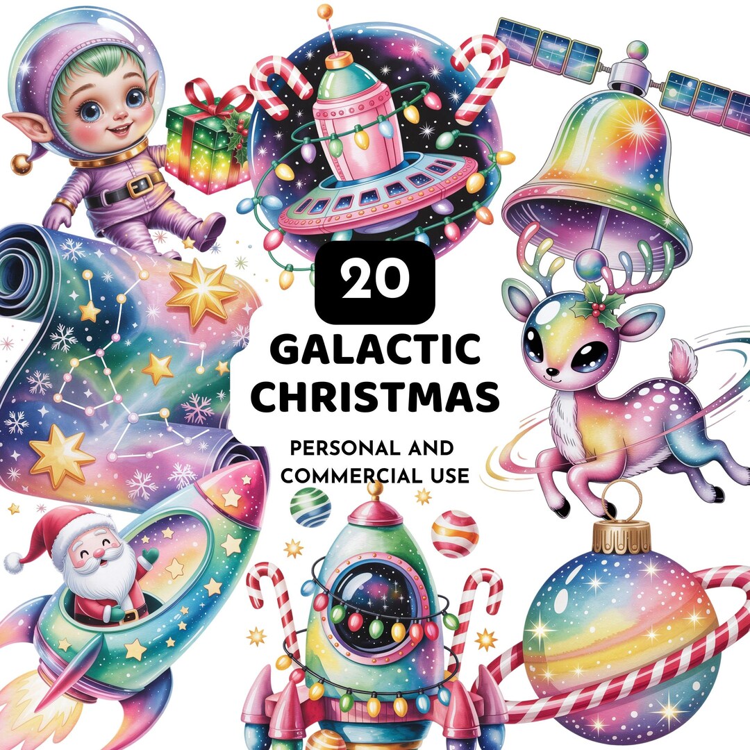 Christmas Galaxy Clipart PNG Bundle, Elf, Rocket (digital Download) - Etsy