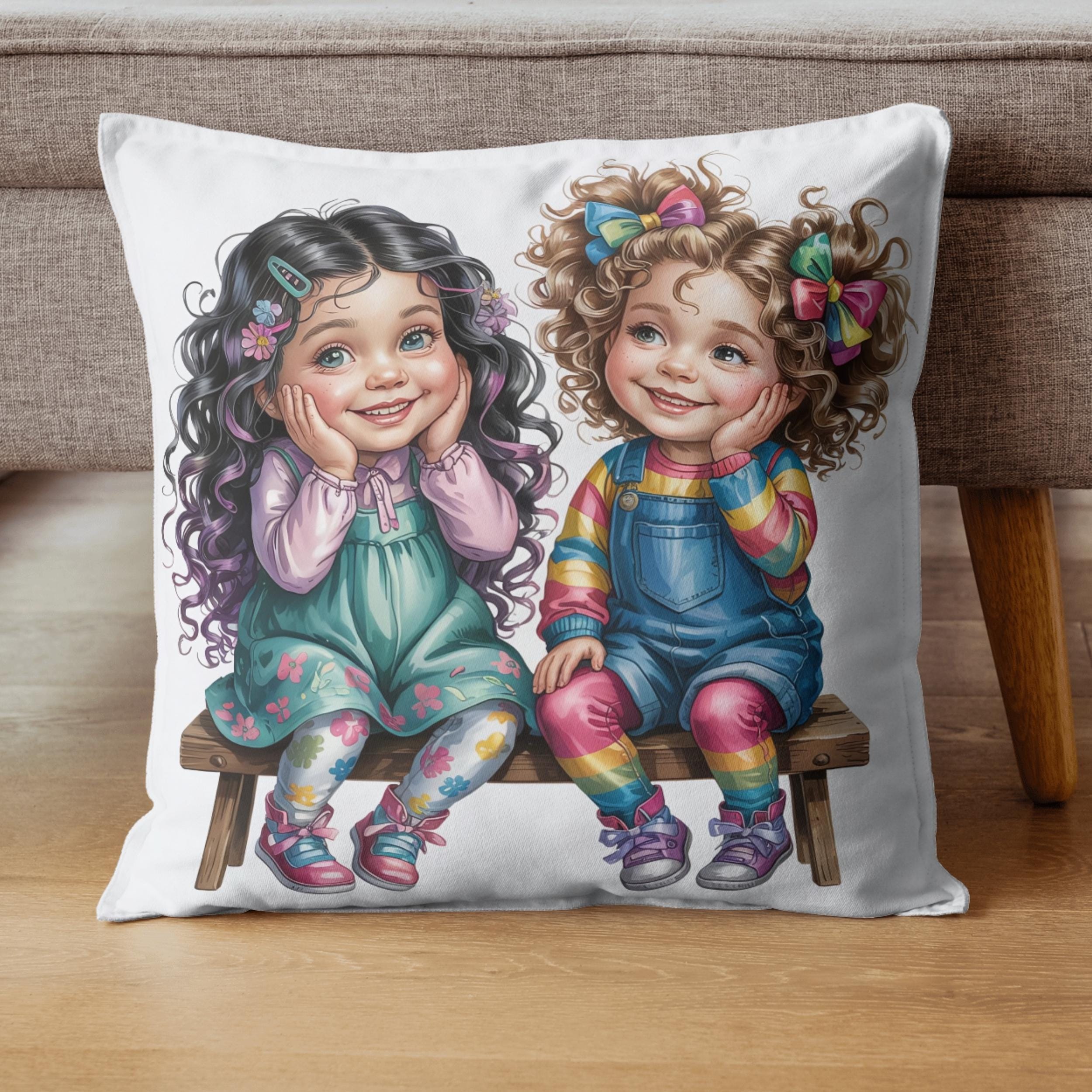 15 JPG Besties Clipart, Friendship Art Print, Adorable Little Girls ...