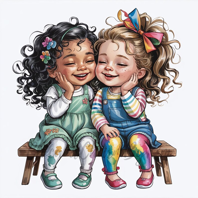 15 JPG Besties Clipart, Friendship Art Print, Adorable Little Girls ...