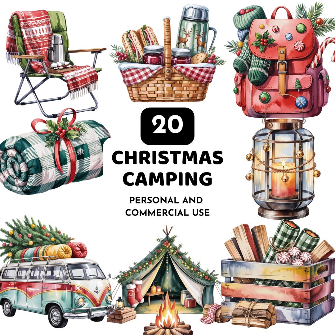 Christmas Camping Clipart, Holiday PNG Bundle, Winter Campfire - Etsy