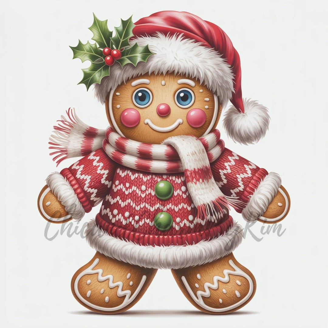 10 Gingerbread Man Christmas Clipart, Sweater Cookie Clip Art, Winter ...