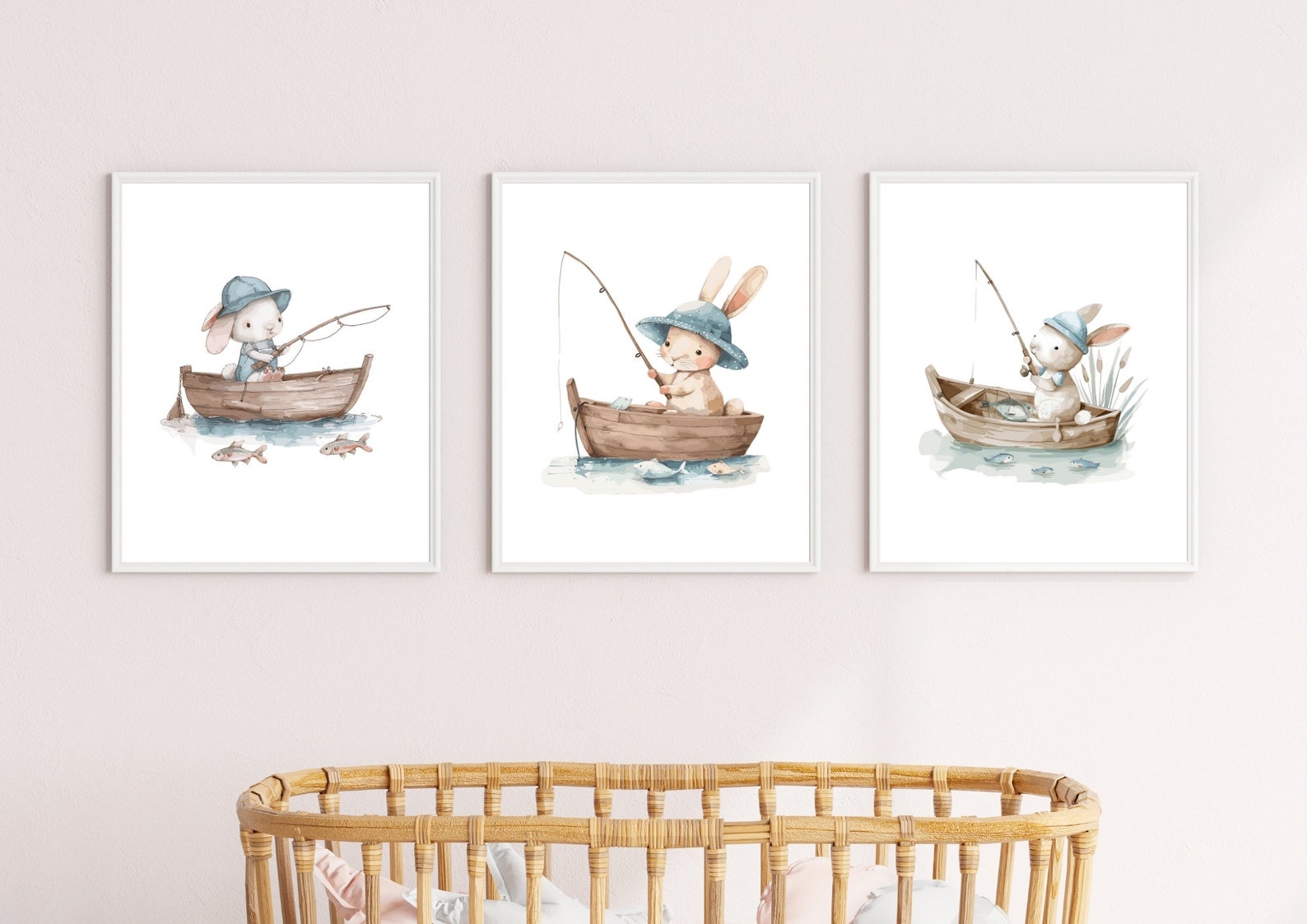 Rabbit Fishing Nursery, Nature Nursery Decor, Rabbit Wall Decor, Kids ...