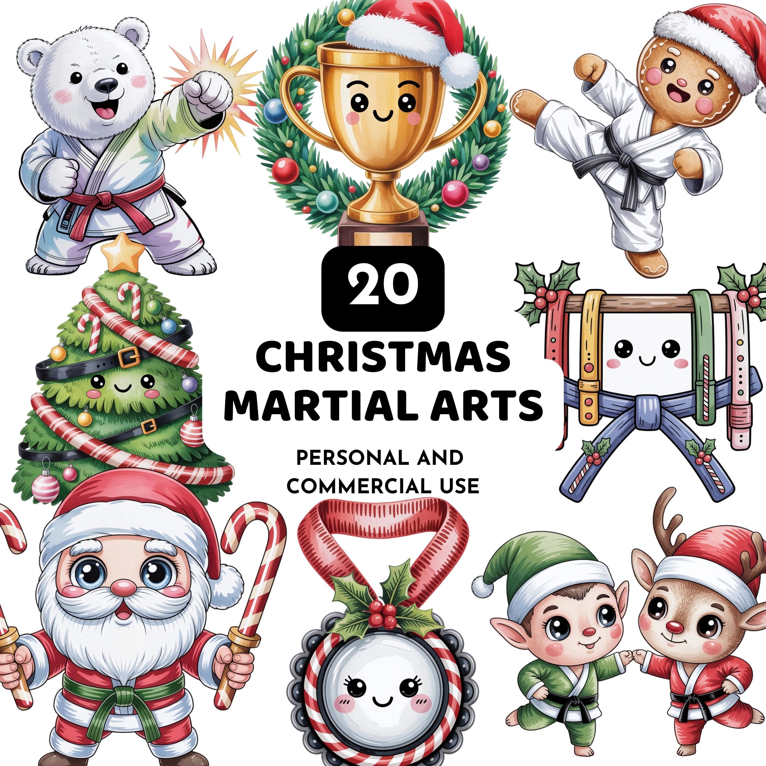 Christmas Martial Arts Clipart, Karate Taekwondo Holiday PNG, Santa ...