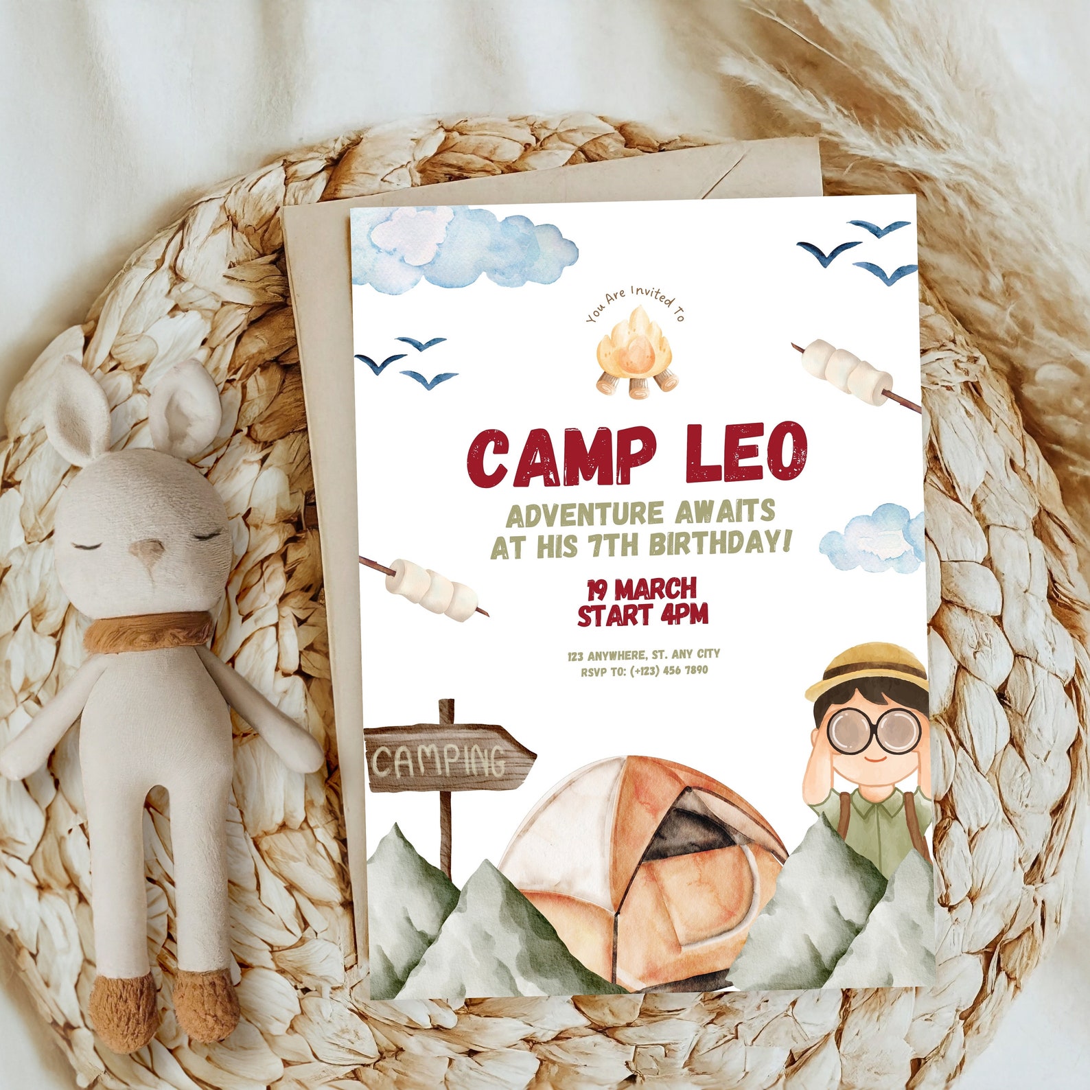Editable Camping Birthday Invite, Kids Camping Birthday, Adventure ...