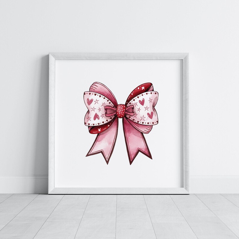 Pink Bow Valentine Clipart, Coquette Bow Heart Png, Watercolor Coquette ...