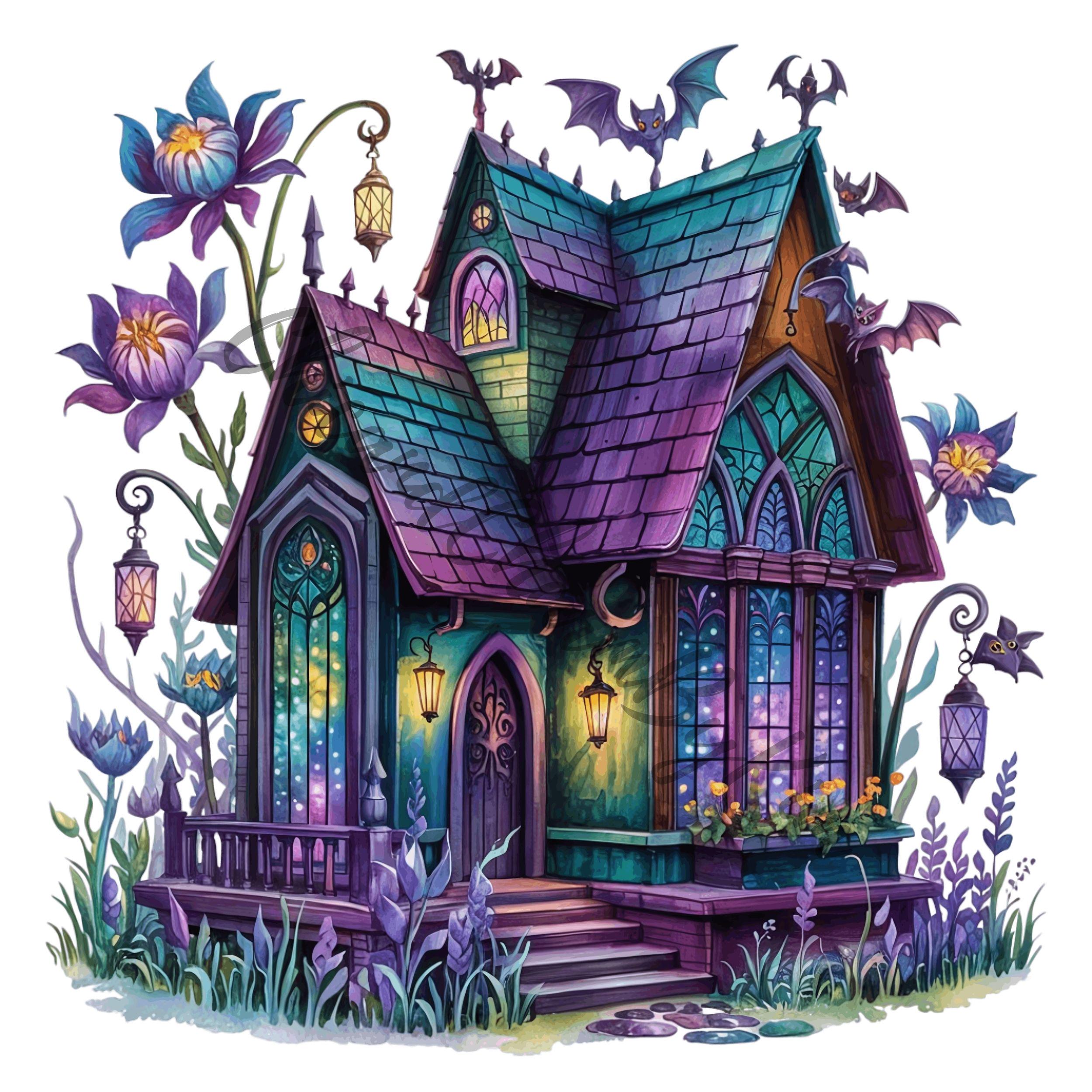 Haunted House Clipart, Gothic Fantasy Cottage PNG, Spooky Halloween ...
