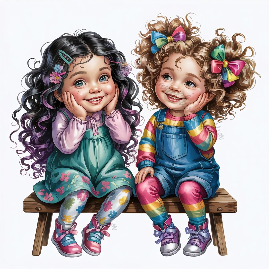 15 JPG Besties Clipart, Friendship Art Print, Adorable Little Girls ...