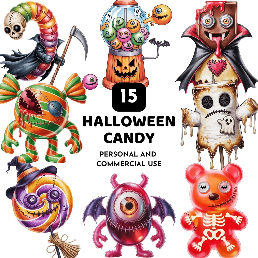 Halloween Candy Monster Clipart, Spooky Halloween Sweets PNG, Kawaii ...