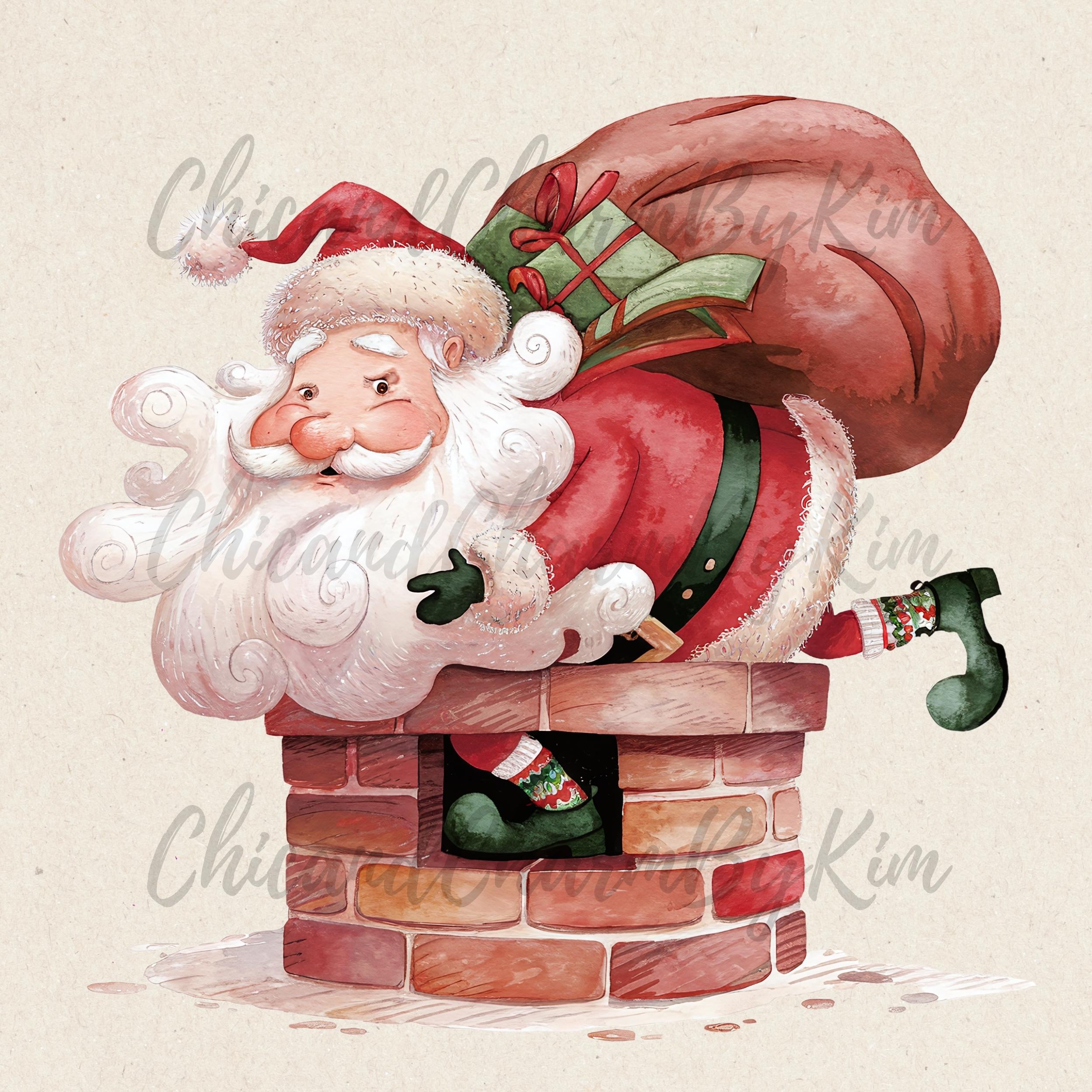 Funny Santa Stuck in Chimney Clipart, Christmas PNG Stickers (digital ...