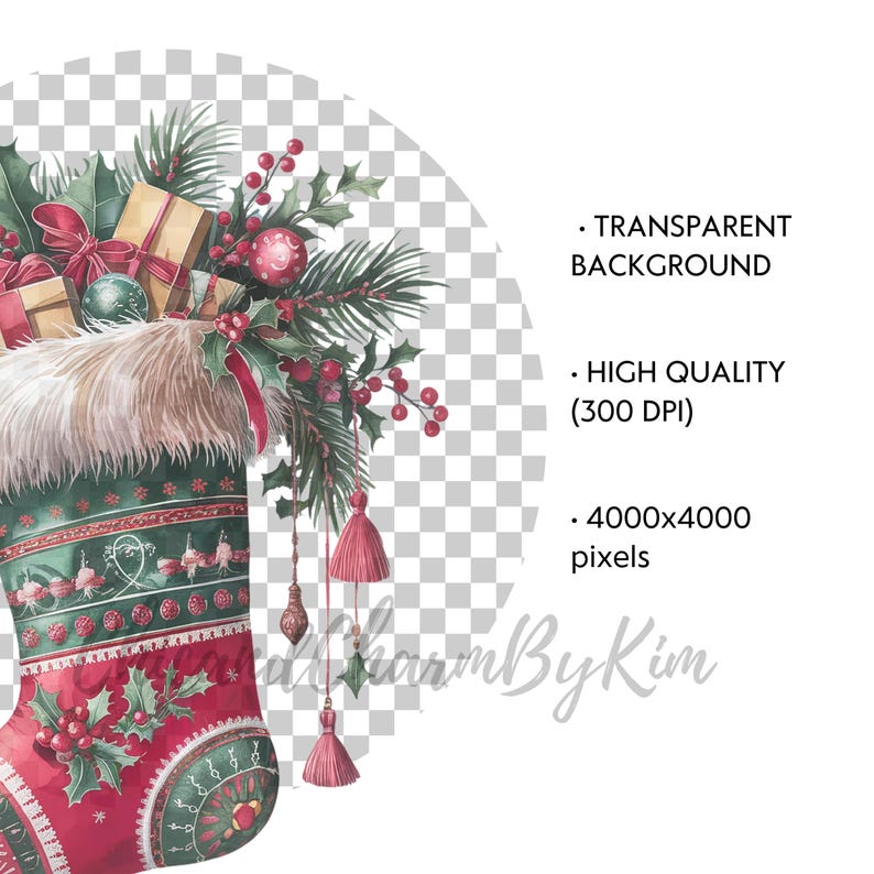 20 Watercolor Christmas Stocking Clipart, Vintage Christmas Stocking ...