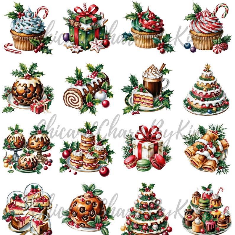 Christmas Dessert Clipart, Holiday Sweets PNG Graphics (commercial Use ...