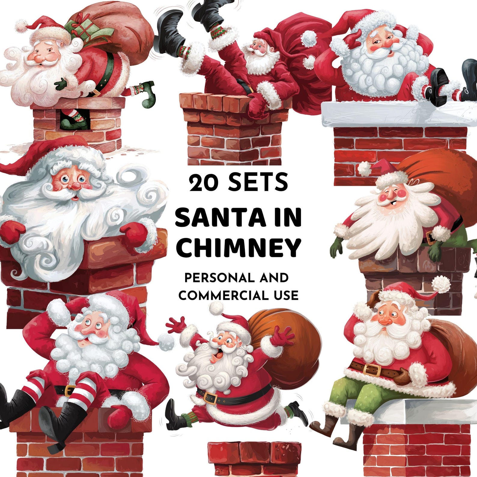 Funny Santa Stuck in Chimney Clipart, Christmas PNG Stickers (digital ...
