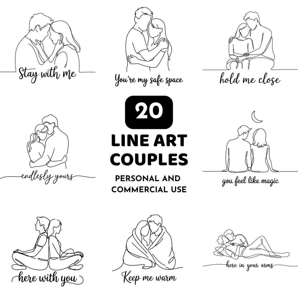 Minimalist Couple Line Art Clipart, Romantic One Line Couples, Love ...