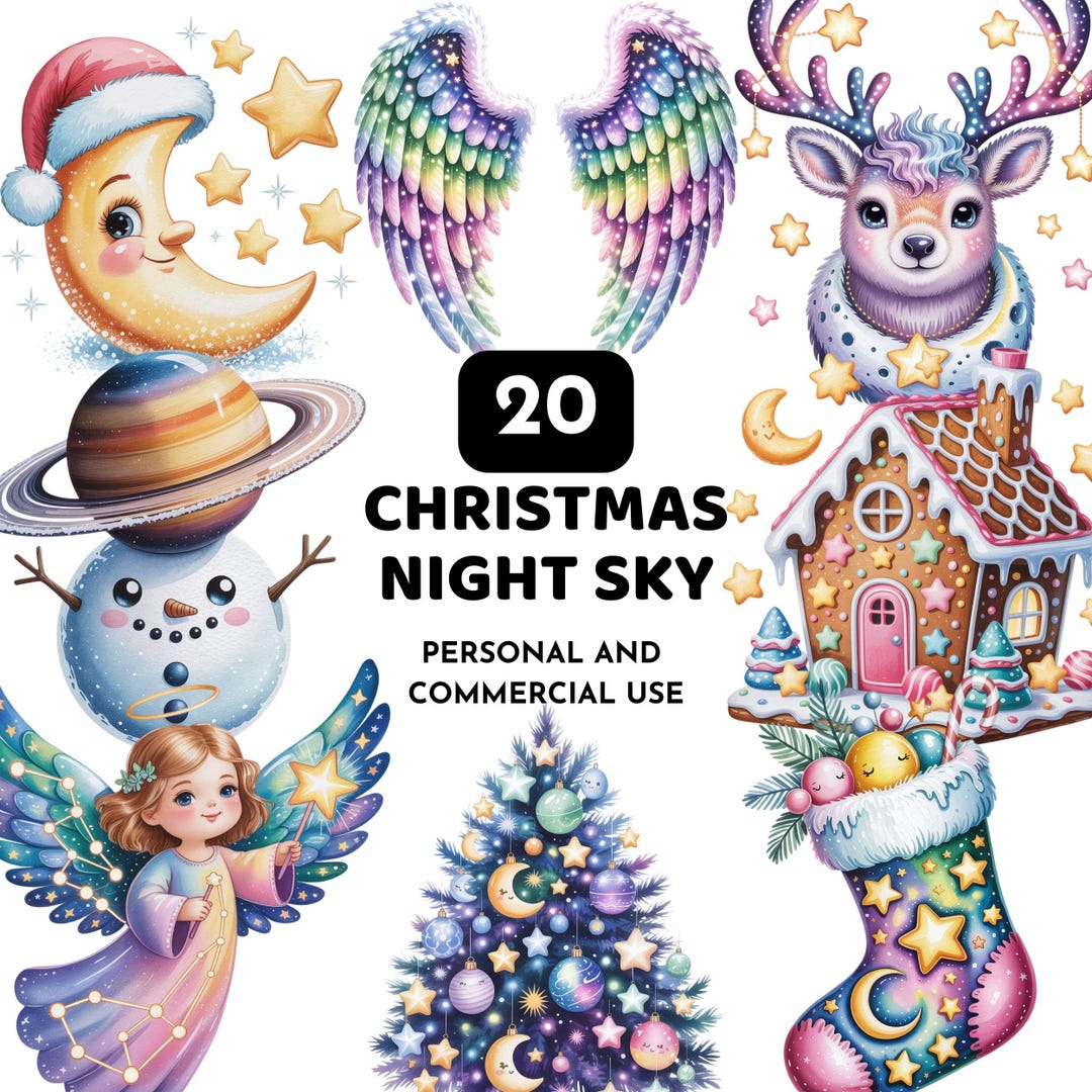Galaxy Christmas Clipart Set, Celestial Holiday PNG (digital Download ...