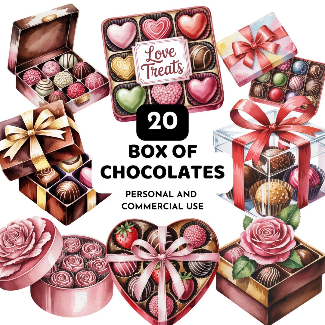 Valentine Chocolate Box Clipart, Sweet Dessert PNG Set (digital ...