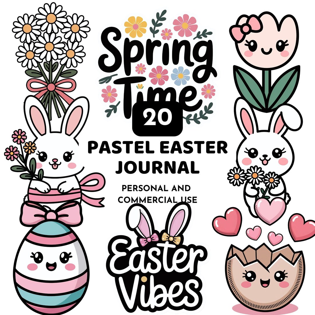 Kawaii Easter Spring Clipart Bundle, Cute Bunny, Floral & Easter Quotes ...