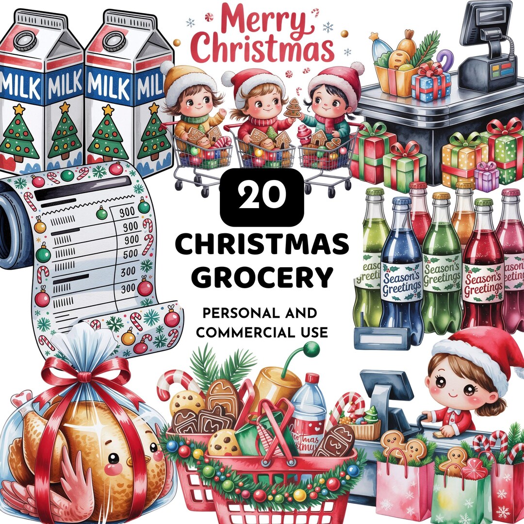 Christmas Grocery Store Clipart, Holiday Market PNG Bundle, Festive ...